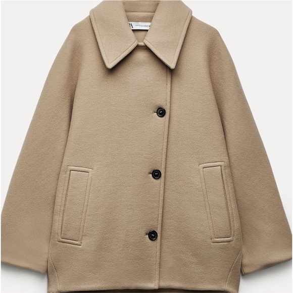 Zara | Jackets & Coats | Zara Cropped Oversized Wool Coat Camel Tan | Poshmark